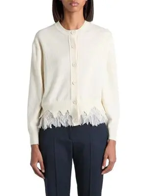 Alexander McQueen Cobweb Lace Shrunken Wool & Cashmere Cardigan - Ivory/ivory
