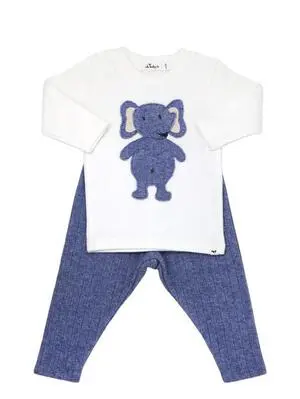 OH BABY! Ragdoll Elephant Long Sleeve Tee Two-piece Set - Blue Heather