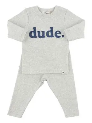 OH BABY! Denim Applique Long Sleeve Two Piece Set - Heather Grey