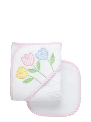 3 MARTHAS Applique Hooded Towel And Washcloth Set - Tulip