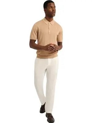 Onia Silk Ribbed Knit Polo - Tan