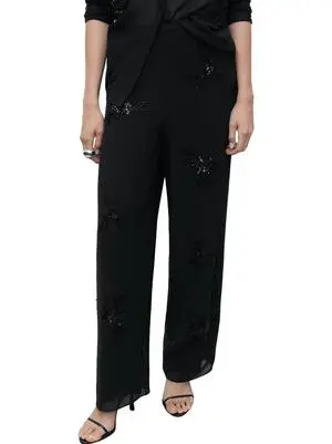 Mango Rhinestone Detail Pants - Black