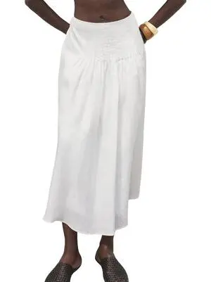 Mango Pleated Ramie Midi Skirt - White
