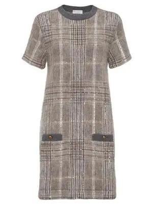 Brunello Cucinelli Jacquard Check Dress - Grey