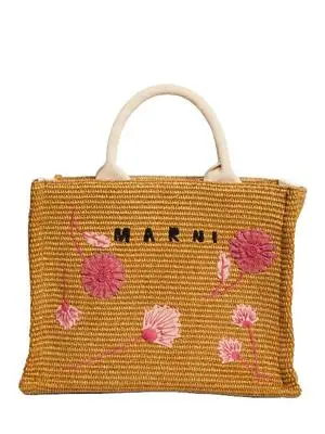 Marni Floral Embroidered Raffia Tote - 278 - Natural