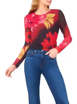 Ted Baker London Floral Mesh Top - Flame Scarlet