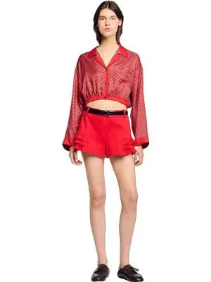 Sandro Scarf Print Cropped Shirt - Red /pink