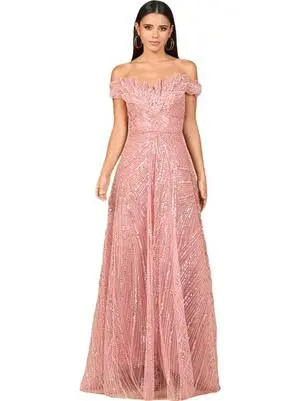LARA NEW YORK Off Shoulder Beaded Ballgown - Dusty Rose