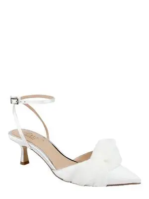 Badgley Mischka Favor Ankle Strap Kitten Heel Pumps - Ivory Satin