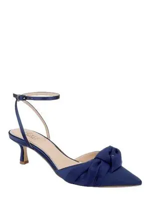 Badgley Mischka Favor Ankle Strap Kitten Heel Pumps - Navy Satin