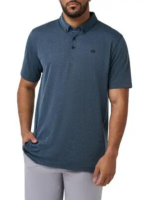 Travis Mathew Handsome Town Dot Print Piqué Button-down Polo Total Eclipse