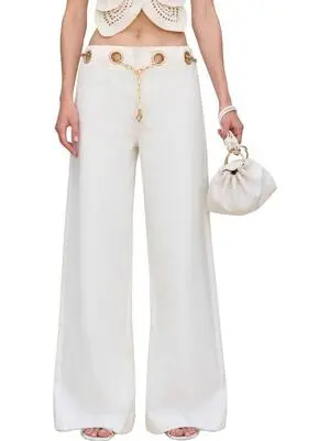 Cult Gaia Sydney Belted Grommet Wide Leg Pants - Off White