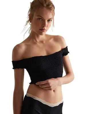 Free People Textured Seamless Crop Top Black