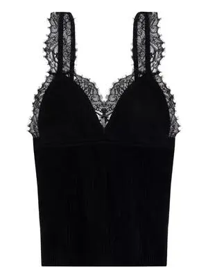 Blumarine Lace-trimmed Ribbed Top - Black