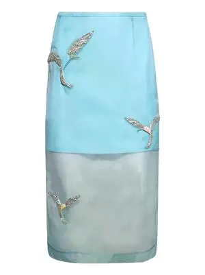 David Koma Hummingbird Embellished Organza Skirt - Blue