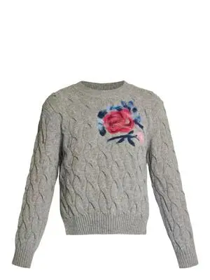Erdem Cable-knit Sweater With Flower Embellishment - Grey