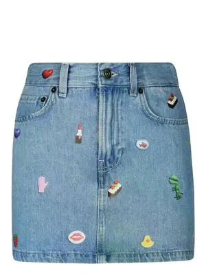 Fiorucci Graphic-appliqué Denim Skirt - Blue
