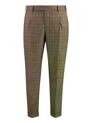 PT TORINO Checked Pleated Trousers - Brown