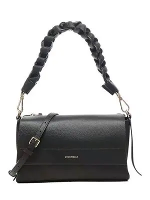 COCCINELLE Leather Shoulder Bag With Braided Handle - Black