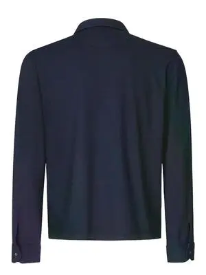 Fedeli Mother-of-pearl Button Long-sleeve Polo Shirt - Blue