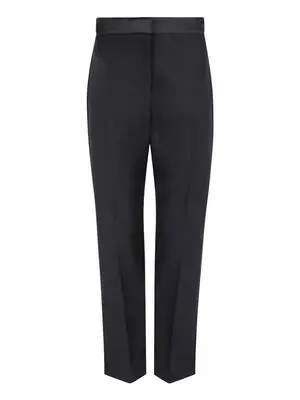 Alexander McQueen Wool Trousers With Satin Waistband - Black