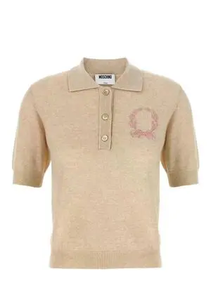 Moschino Embroidered Knitted Polo Top - Neutrals