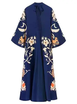 La DoubleJ Floral-print Bell-sleeve Maxi Dress - Blue