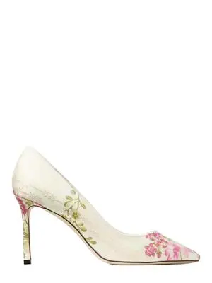 JIMMY CHOO 85mm Romy Floral-Embroidered Pumps