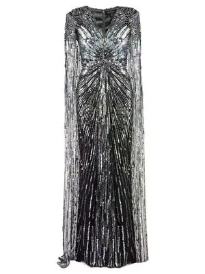 Jenny Packham Sequin-embellished Cape Maxi Dress - Black