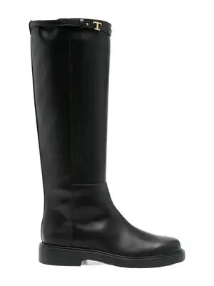 TOD'S Leather T-buckle Knee-high Boots - Black