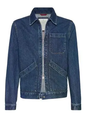 Brunello Cucinelli Zip-Fastening Denim Jacket Blue