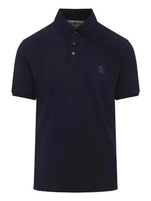 Brunello Cucinelli Embroidered Cotton Polo Shirt - Blue