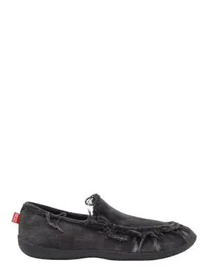 DIESEL D-shock Moc Frayed-detail Loafers - Black
