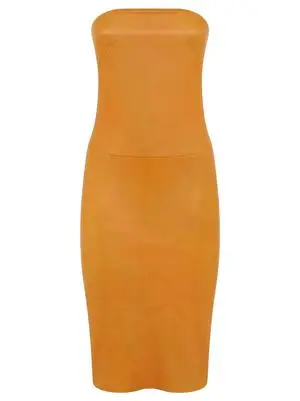 Stouls Monica 25 Strapless Leather Midi Dress - Orange