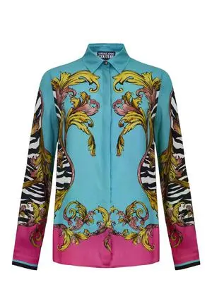 Versace Baroque-print Button-up Shirt - Blue