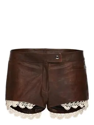 Magda Butrym Lace-trimmed Leather Shorts - Brown