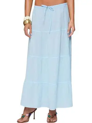 EDIKTED Kaila Cotton Tiered Maxi Skirt - Light-blue