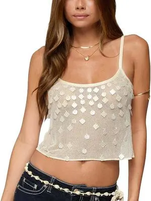 EDIKTED Iridescent Sheer Knit Top - Cream