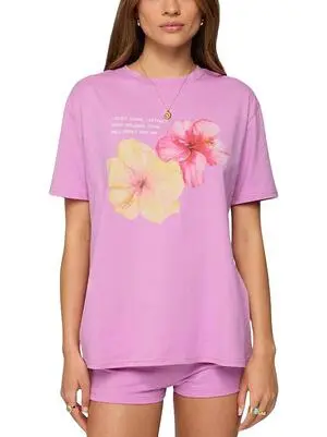 EDIKTED Fleur Hibiscus Graphic T-shirt - Pink