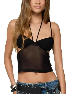 EDIKTED Strappy Sheer Mesh Cupped Top - Black
