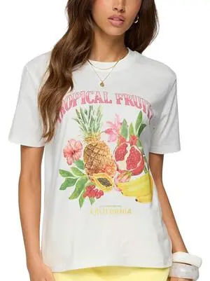 EDIKTED Tropical Fruits Graphic T-shirt - White