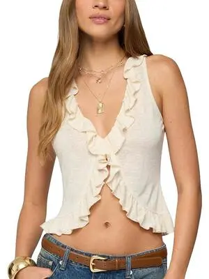 EDIKTED Marsh Ruffle Split Front Top - Cream