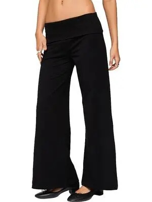 EDIKTED Wide Leg Fold Over Pants - Black
