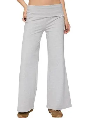 EDIKTED Wide Leg Fold Over Pants - Light-gray-melange
