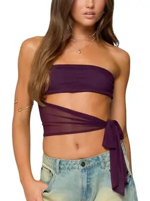 EDIKTED Strapless Cut Out Top - Purple