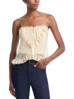 Alice + Olivia Alessia Lace Ruffled Top - Biscotti