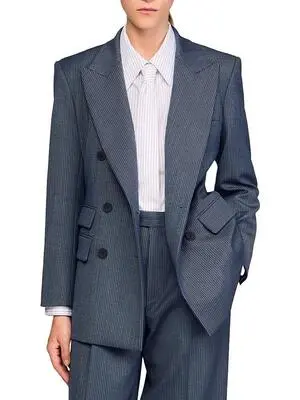 Sandro Striped Tailored Jacket - Blue