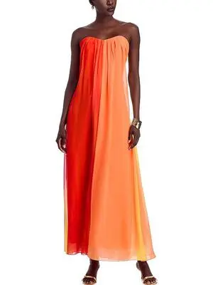 MILLY Strapless Maxi Dress - Coral Multi