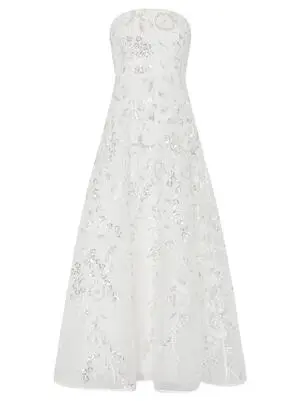 MILLY Petunia Beaded Sequin Gown - White/silver