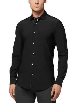 Boggi Milano Slim Fit Stretch Button Front Shirt - Black